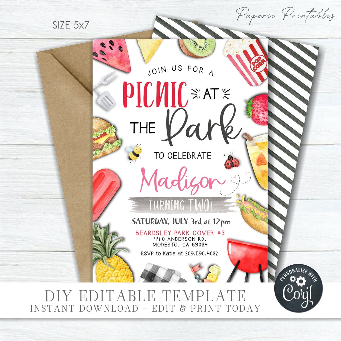 Editable Picnic Birthday Invitation: Picnic in the Park (DIY With Corjl ...