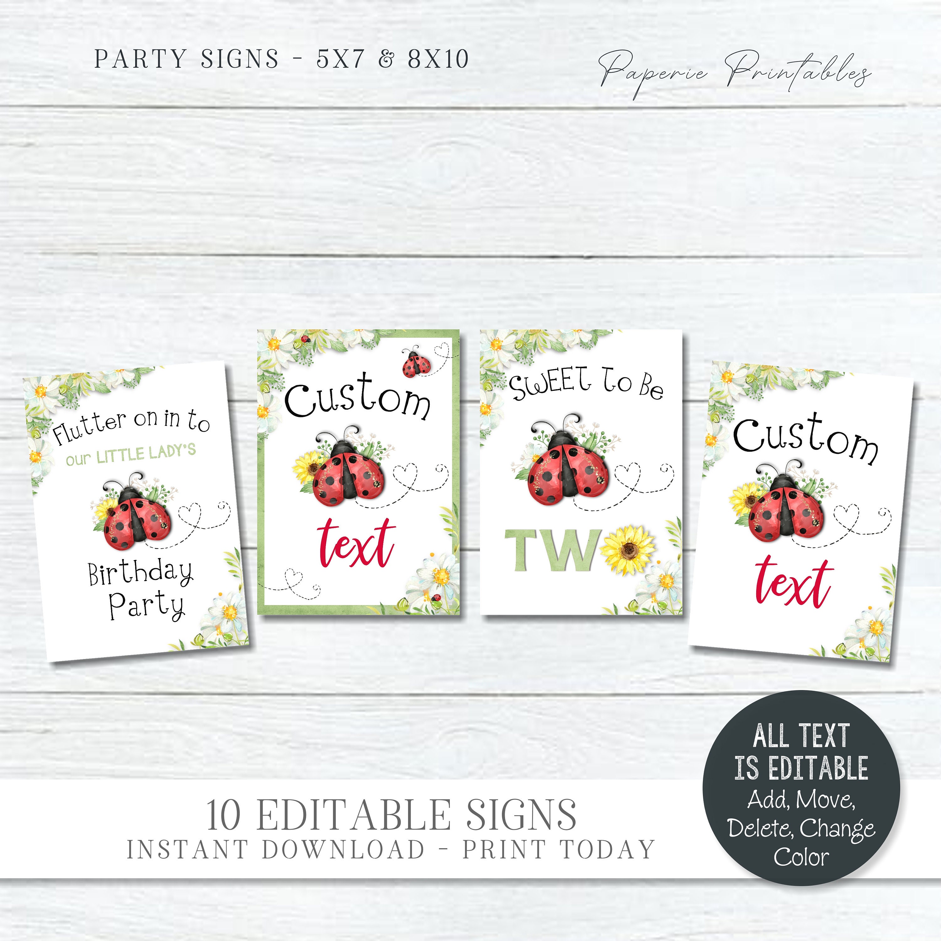 Editable Ladybug Birthday Party Signs: DIY Decor (digital Download) # ...