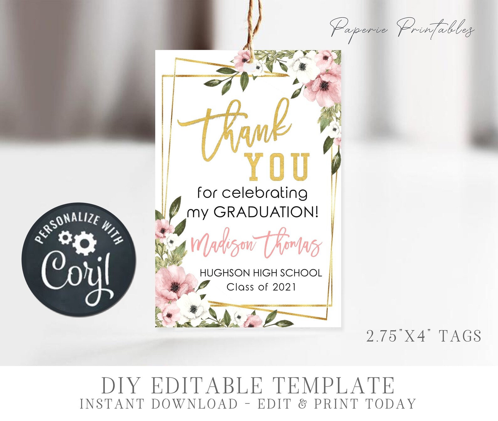 EDITABLE Graduation Party Favor Tags Blush Floral Graduation | Etsy