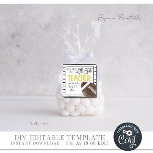 EDITABLE Teacher Appreciation Gift Tag, Football Teacher Appreciation ...