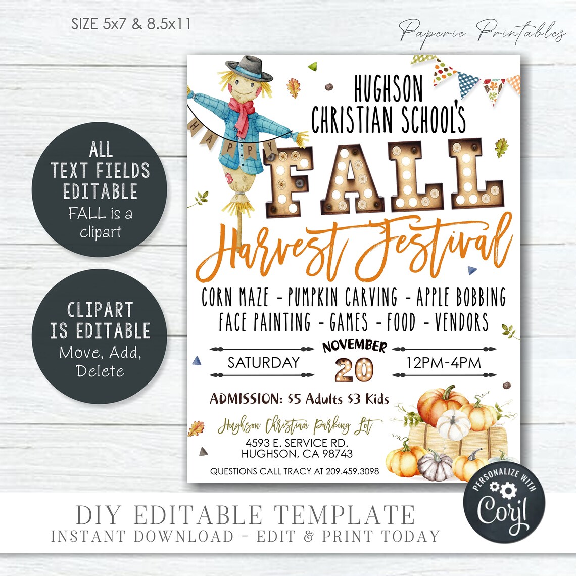 Editable Fall Harvest Festival Flyer: School, Church, Company (DIY With ...