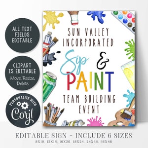 Editable Sip & Paint Party Sign, Welcome Poster, Sip and Paint Welcome ...