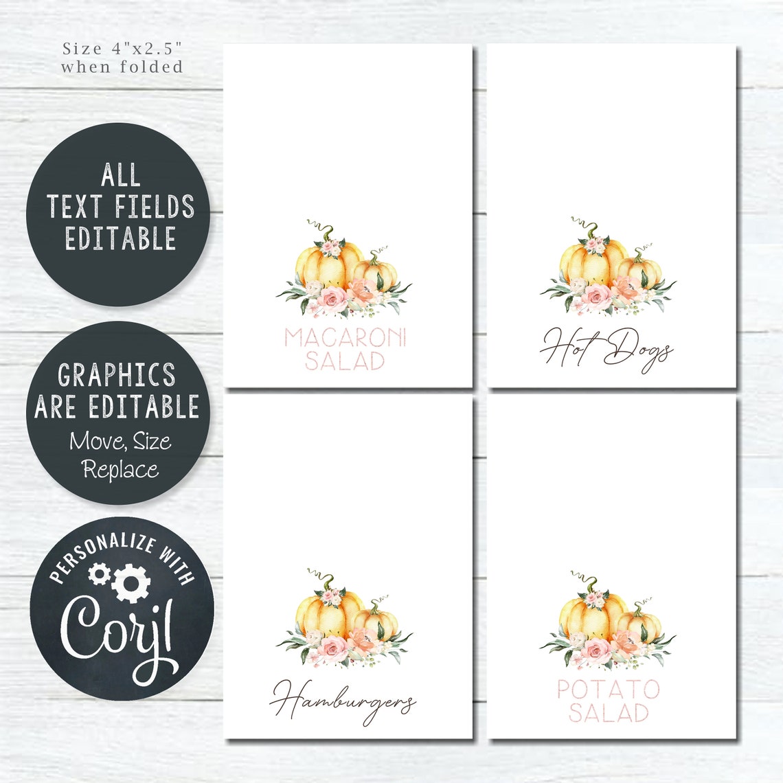 Editable Pumpkin Food Label Tent Cards: Girl Party Decor (digital ...