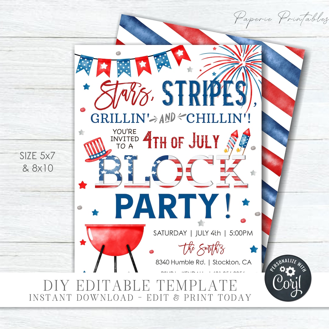 EDITABLE 4th of July Block Party - 4th of July BBQ Invitation ...