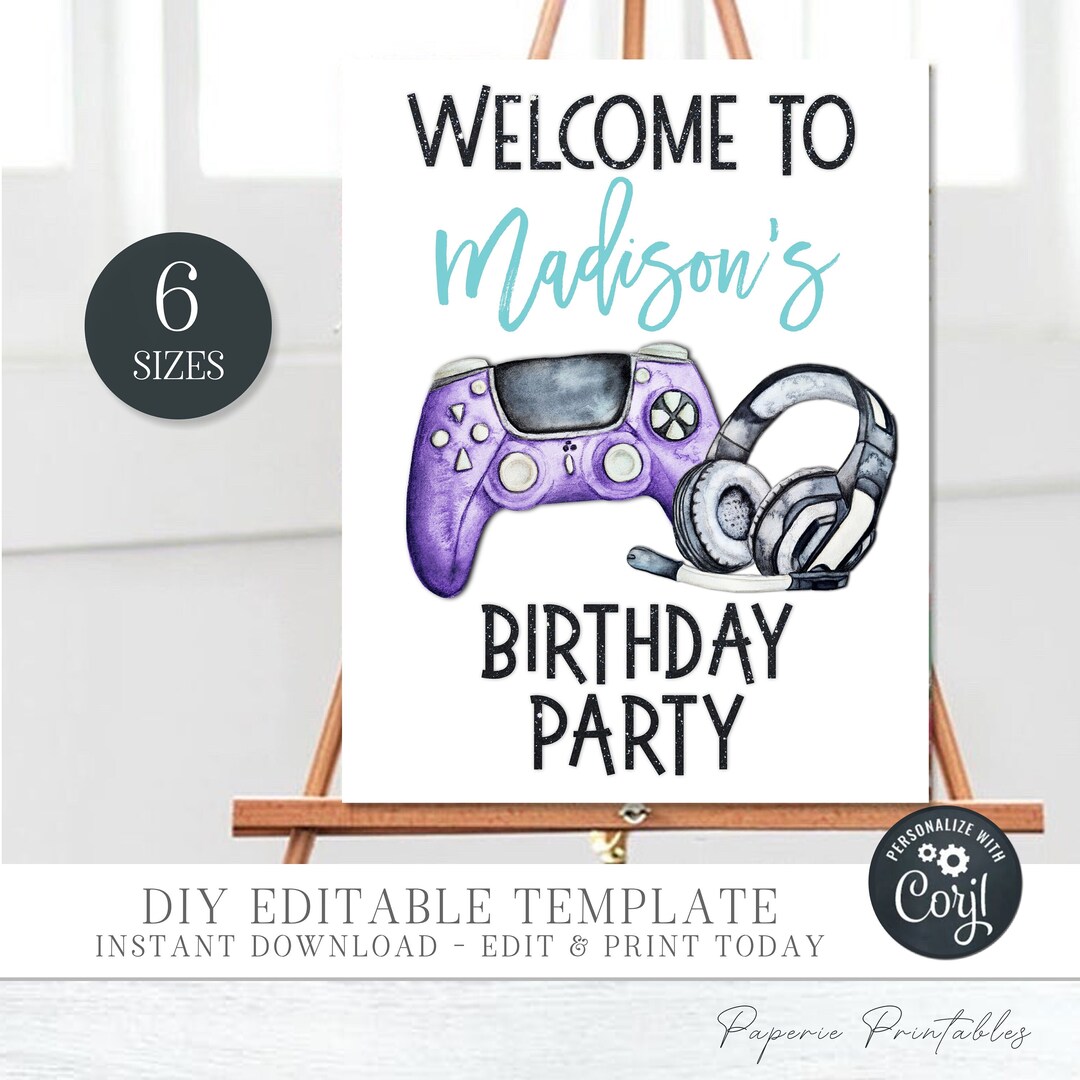 Editable Video Game Party Decorations, Gaming Birthday Welcome Sign ...