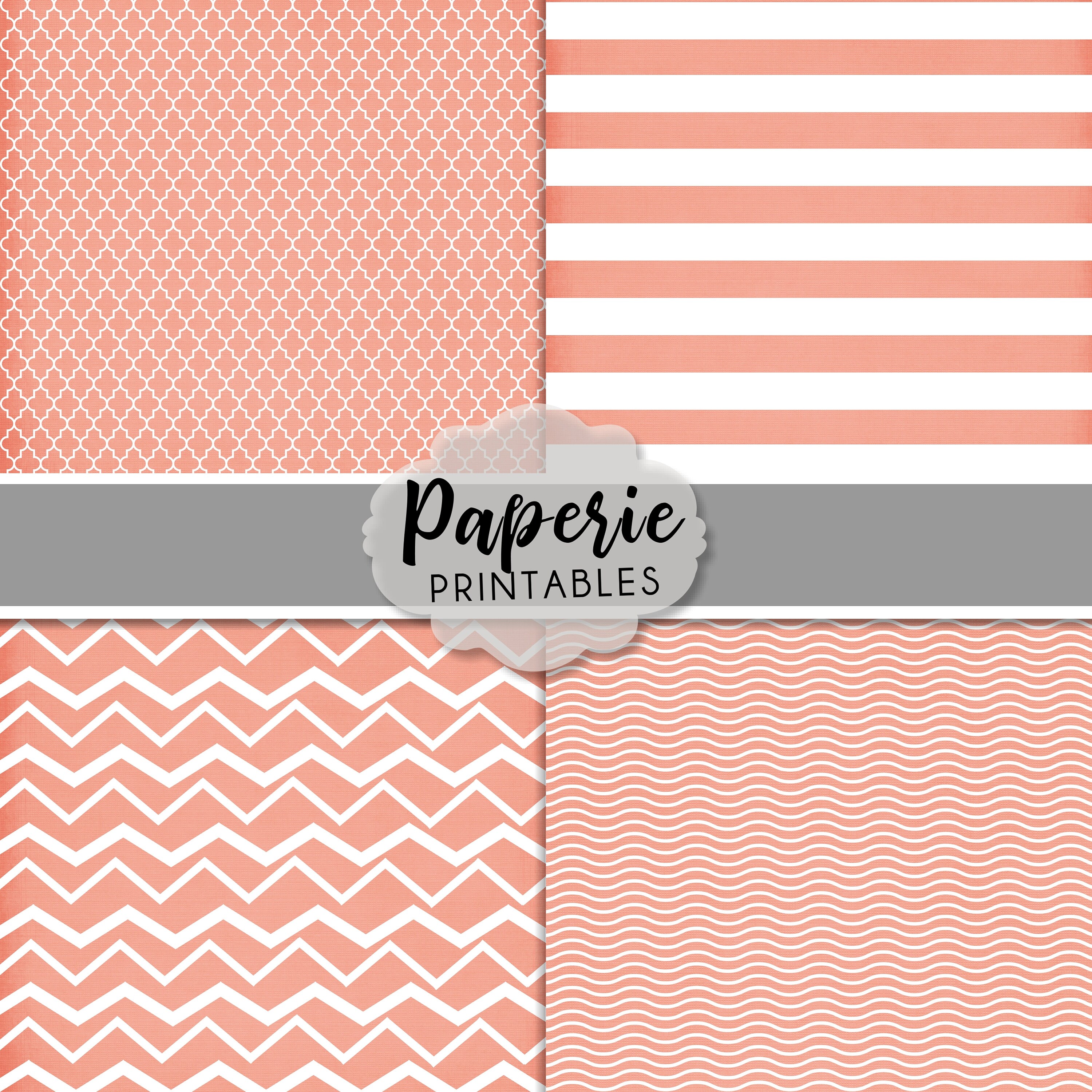 Peach & White Pattern Digital Paper 12x12 Digital | Etsy