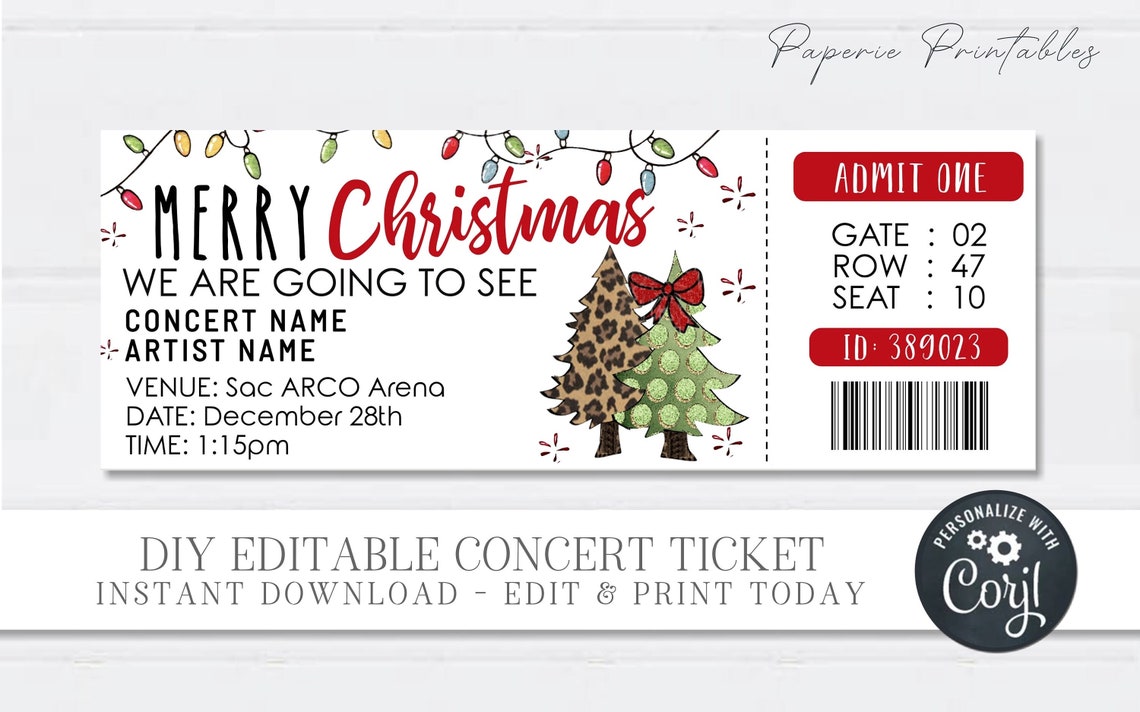 Editable Christmas Concert Ticket: Printable Stocking Stuffer (corjl ...