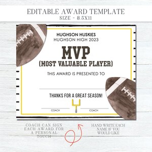 Editable Football Award Certificates: Team Party Printables (DIY W ...