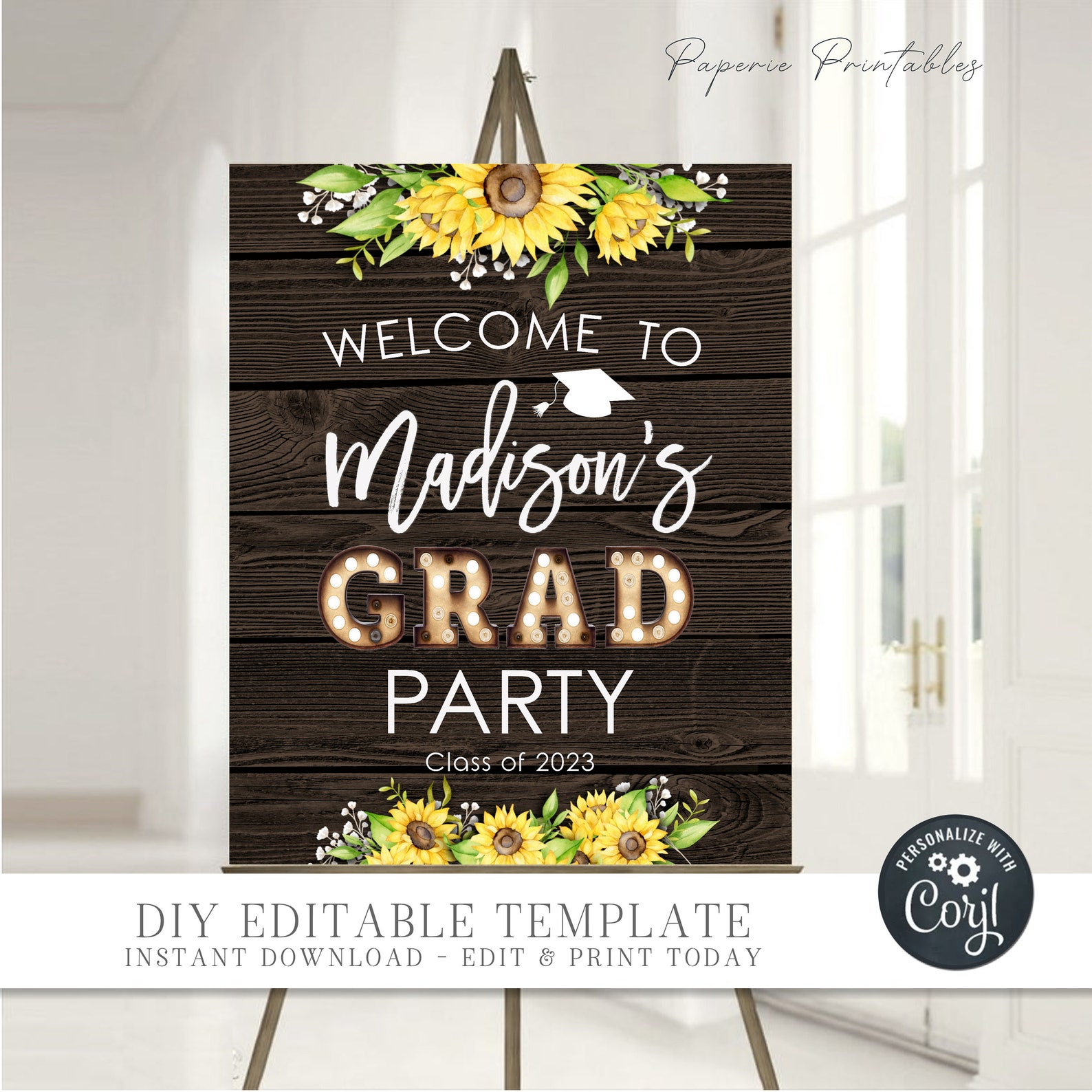 EDITABLE Sunflower Graduation Welcome Sign Sunflower - Etsy