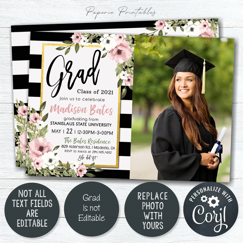 EDITABLE Grad Party Invitation Girl Graduation Party | Etsy