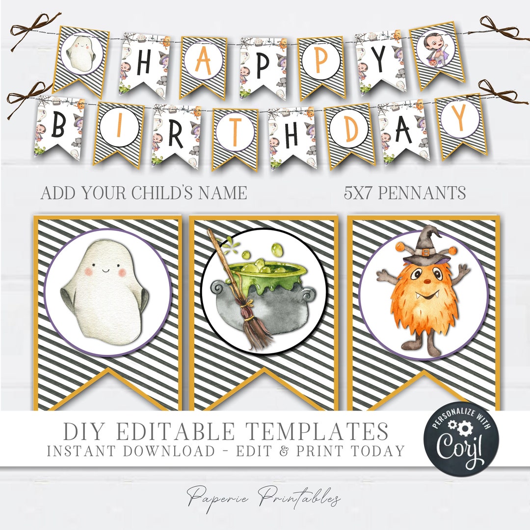 EDITABLE Halloween Happy Birthday Banner, Halloween Birthday ...