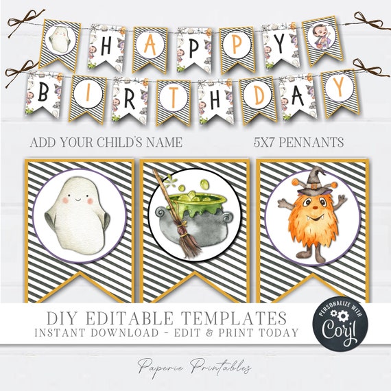EDITABLE Halloween Happy Birthday Banner Halloween Birthday - Etsy