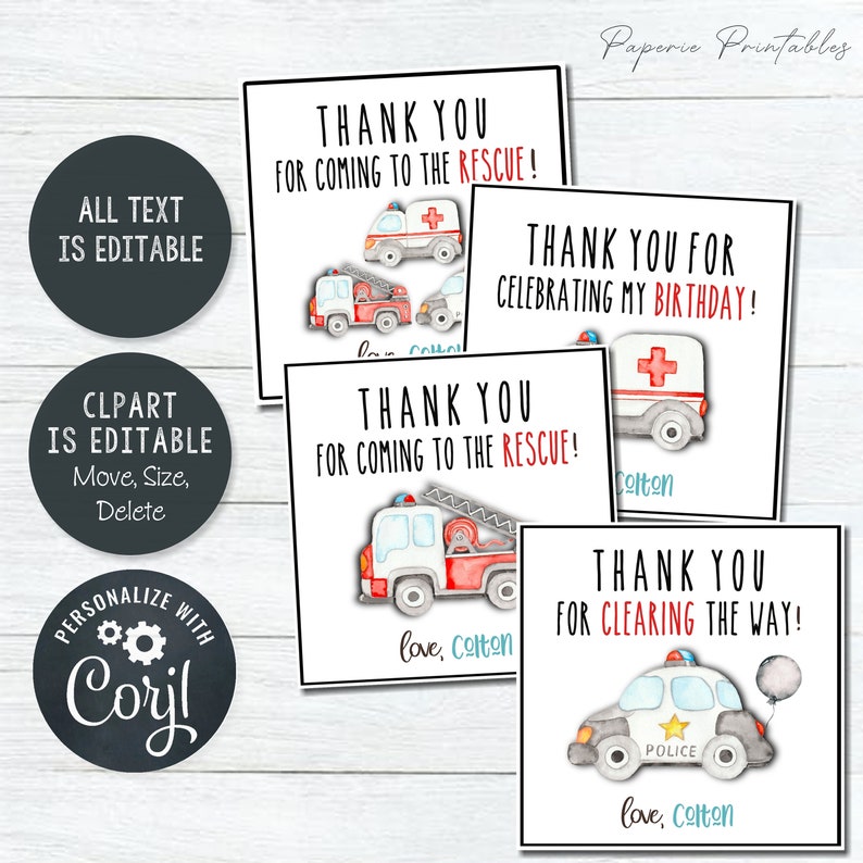 Editable First Responders Birthday Favor Tags (digital Download) #BP125 ...