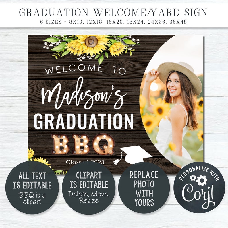EDITABLE Sunflower Graduation Welcome Sign Sunflower - Etsy
