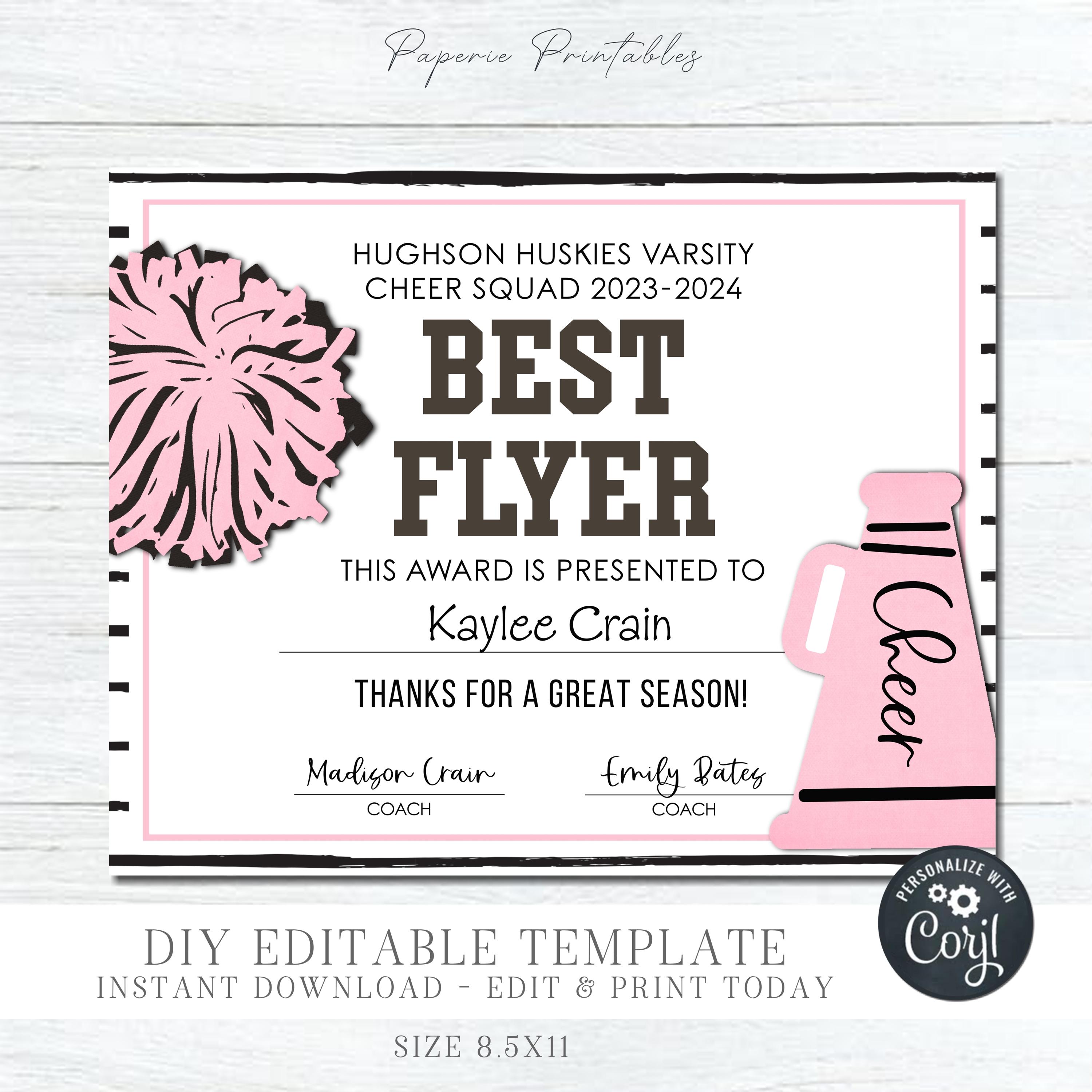 Editable Cheerleading Award Certificates: End of Season Team Awards ...