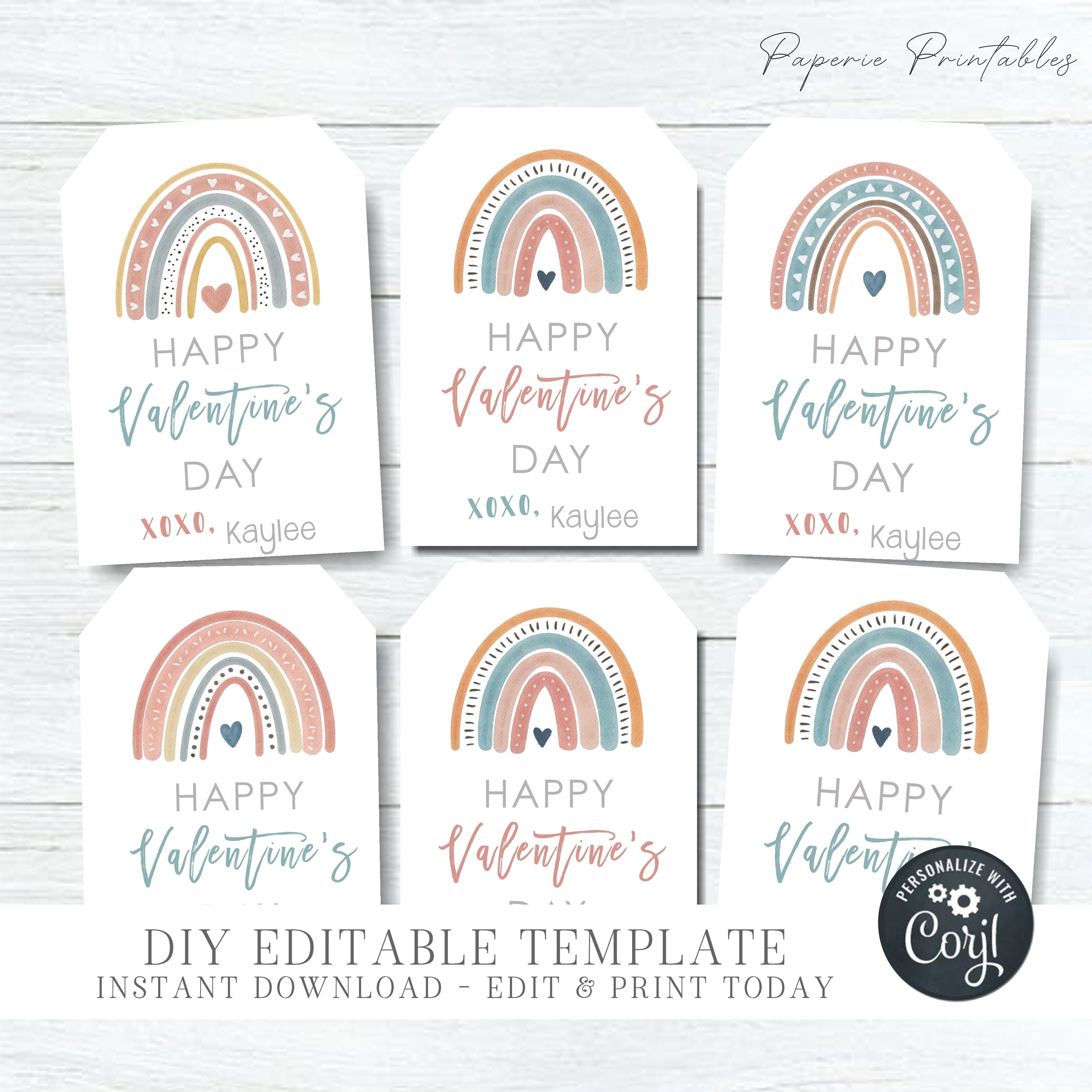 EDITABLE Valentine's Day Treat Tags Rainbow Valentine | Etsy