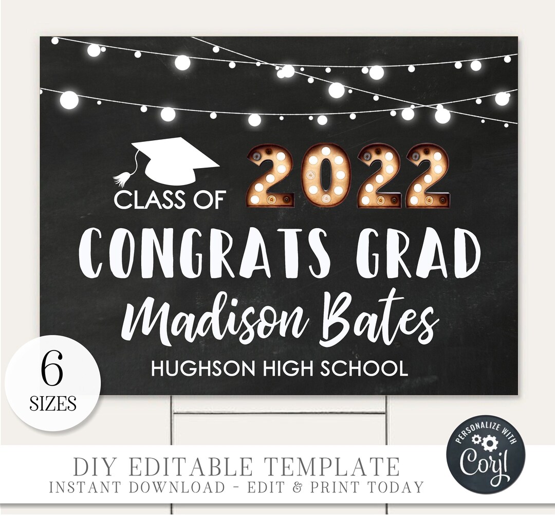 EDITABLE Graduation Yard Sign Class of 2022 Graduation Sign - Etsy