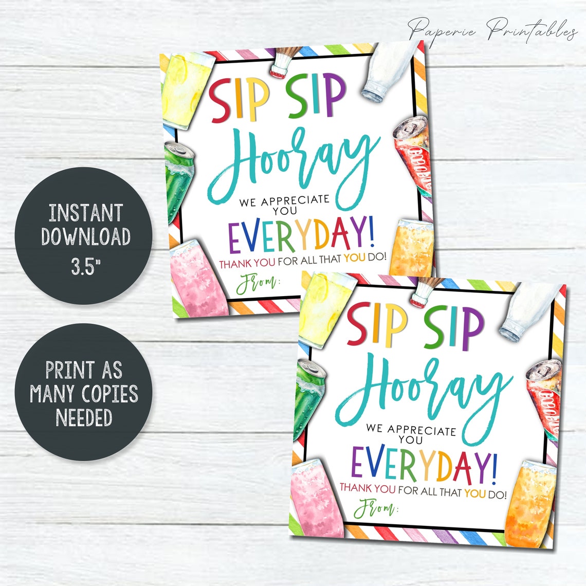 Editable Teacher Appreciation Gift Tag: Sip Sip Hooray (DIY Corjl ...