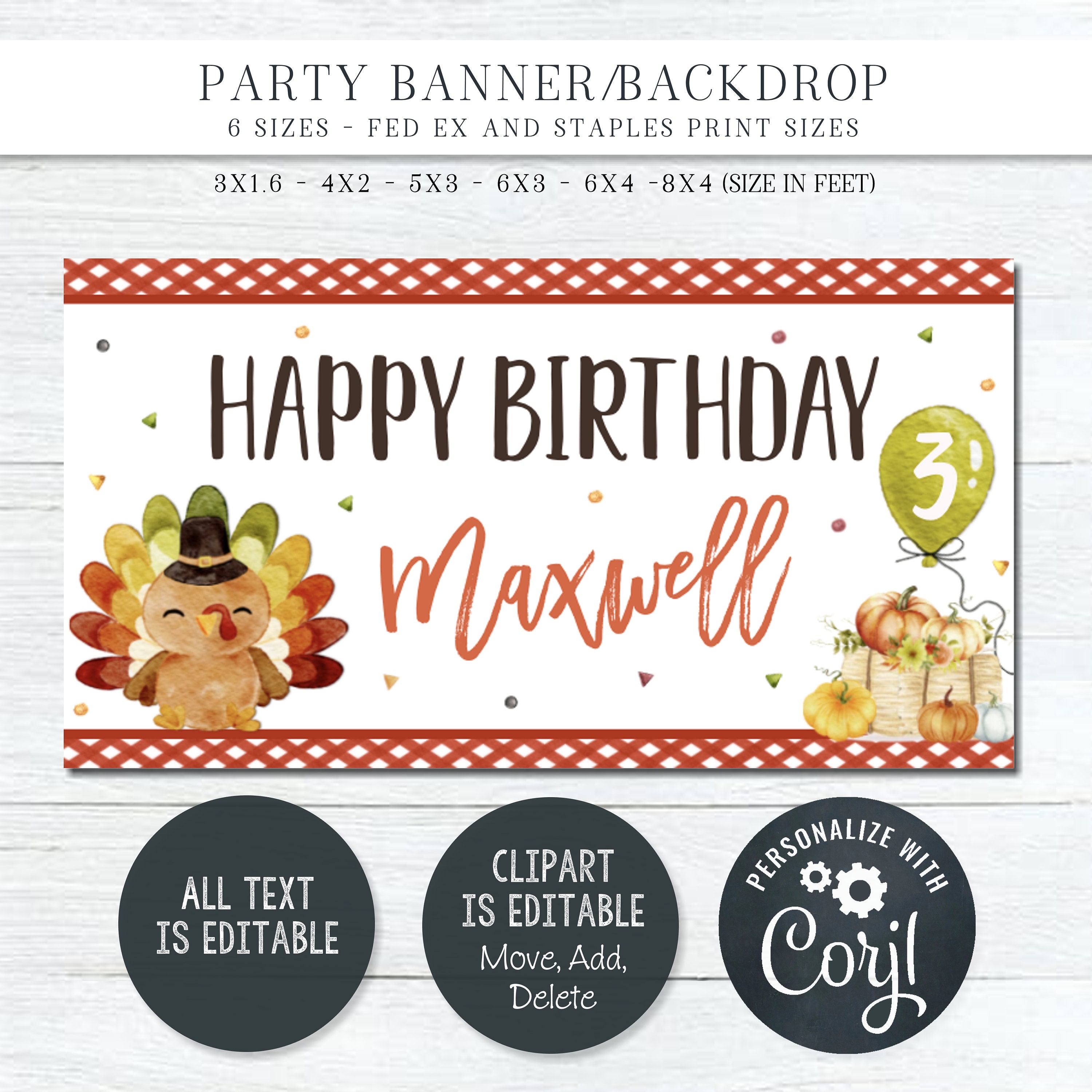 EDITABLE Turkey Birthday Party Backdrop Little Turkey | Etsy