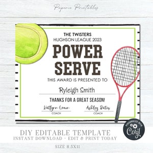 Editable Tennis Award Certificates: End of Season Team Awards (DIY W ...