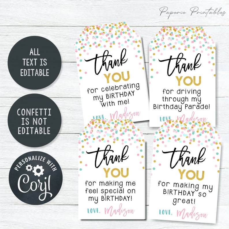 EDITABLE Confetti Birthday Favor Tag Editable Favor Tag Girl | Etsy