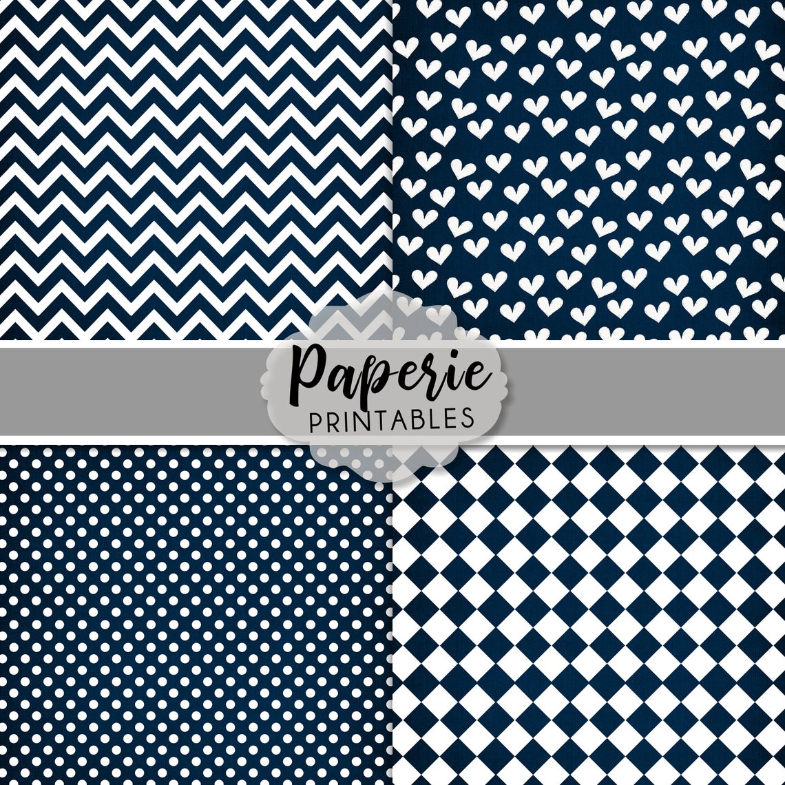 Navy & White Digital Paper: 12x12 Scrapbook Patterns (digital Download ...