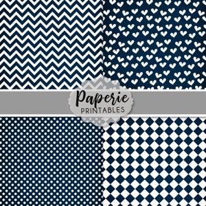 Navy & White Pattern Digital Paper - 12x12 Digital Scrapbooking Paper ...