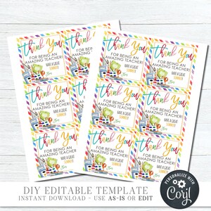 EDITABLE End of School Teacher Appreciation Tag, Teacher Appreciation ...