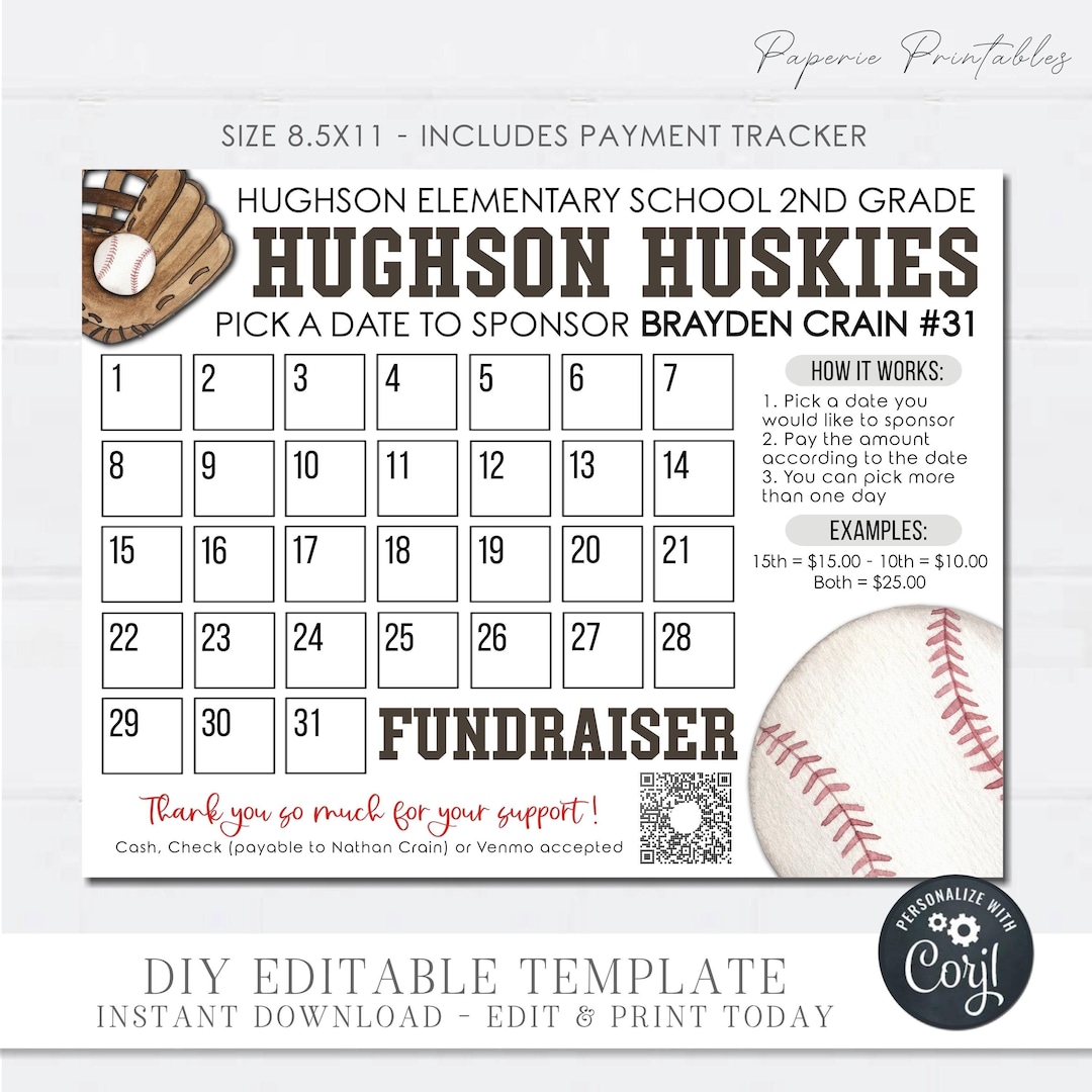 Editable Baseball Calendar Fundraiser Template (digital Download) - # ...