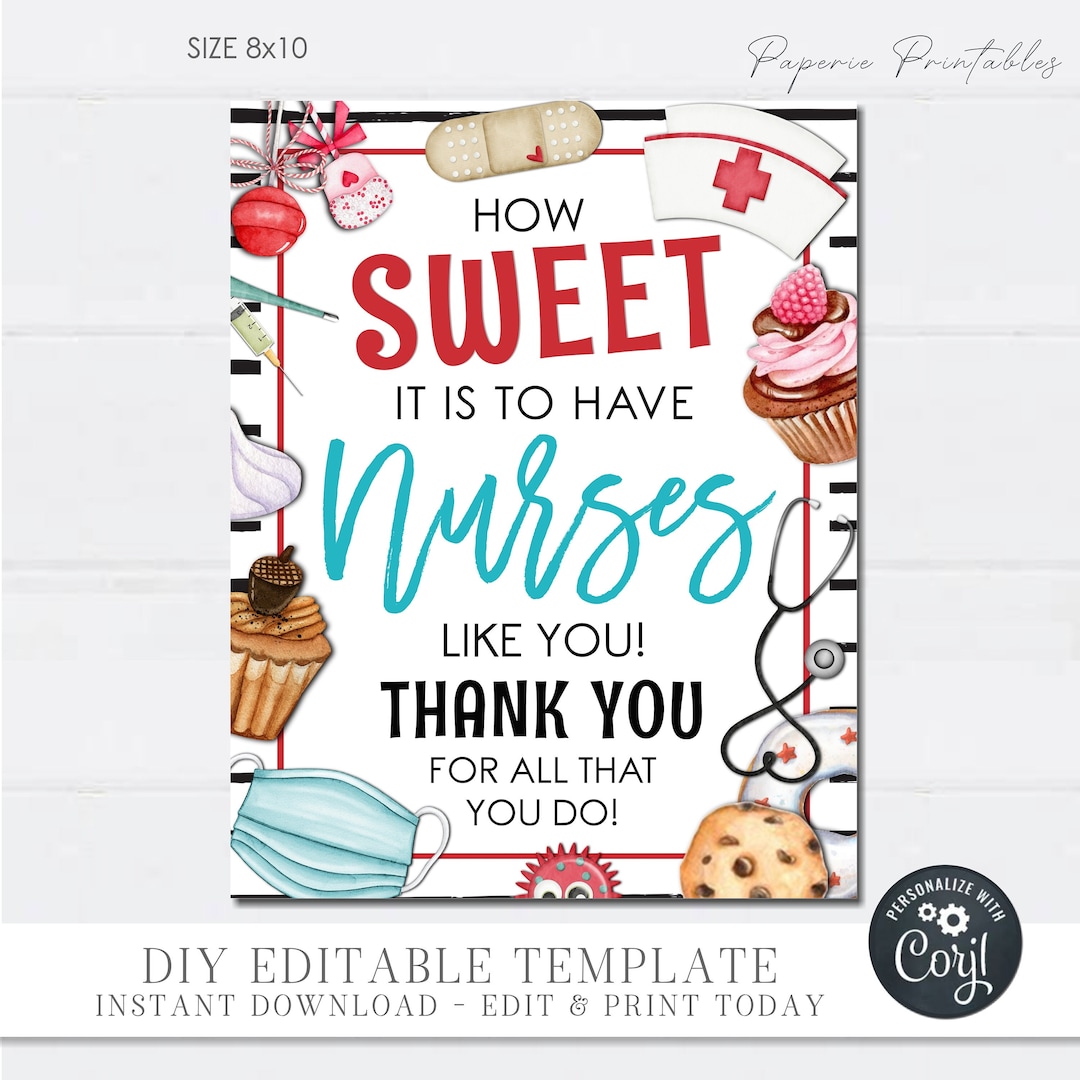 Editable Sweets Nurse Appreciation Sign: DIY Corjl Template (digital ...