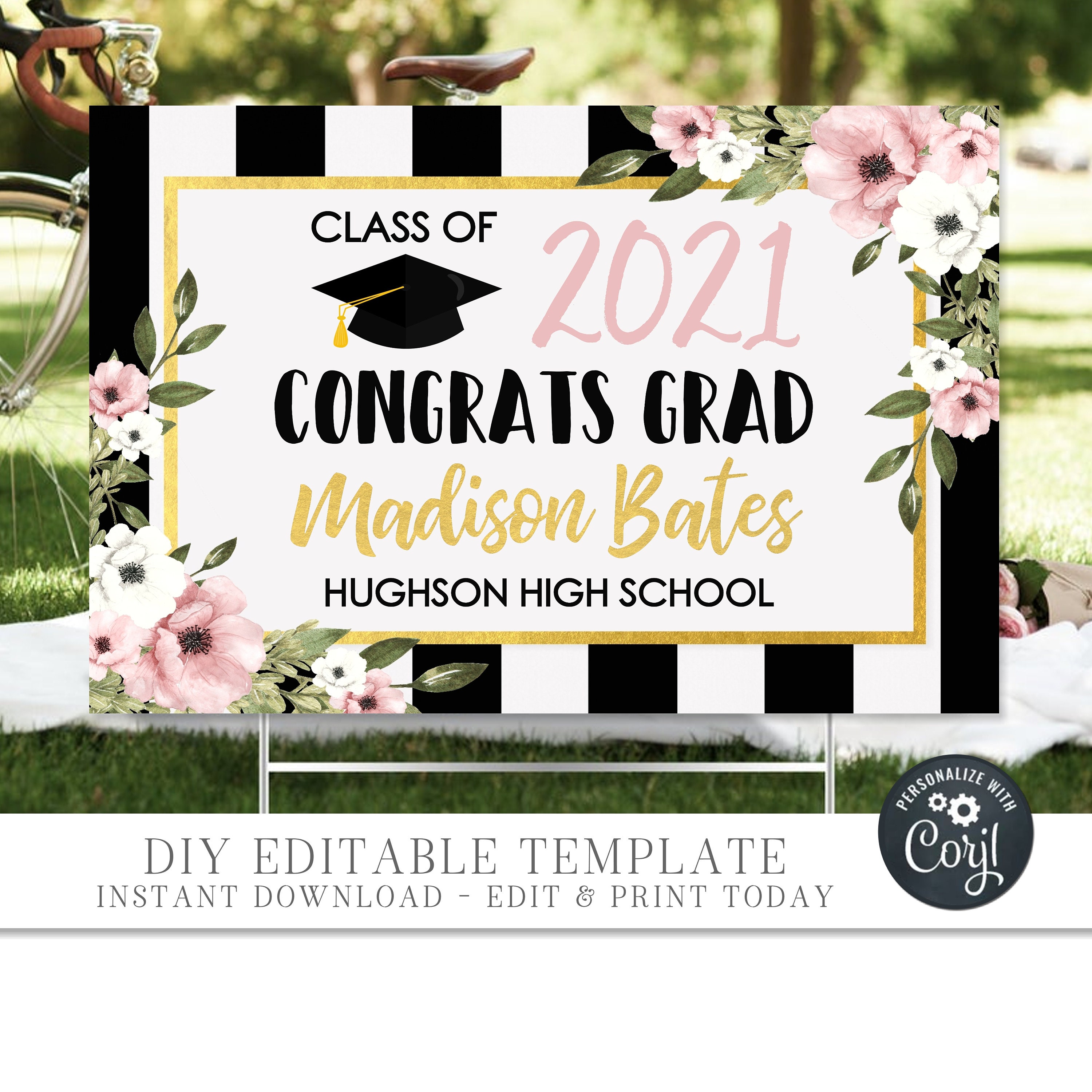 EDITABLE Graduation Yard Sign Class of 2021 Graduation Sign - Etsy
