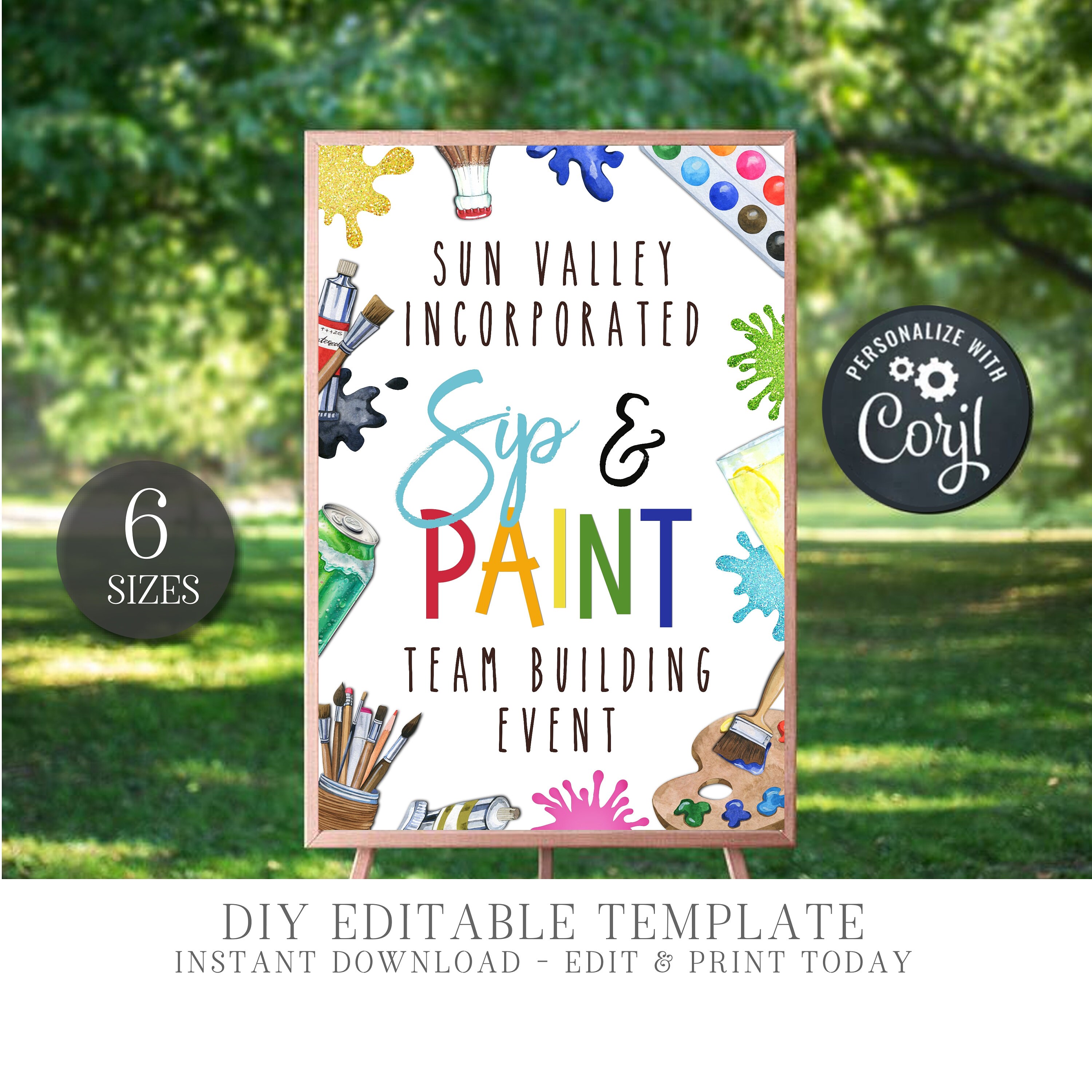 Editable Sip and Paint Party Welcome Sign Poster (DIY Corjl Template) # ...