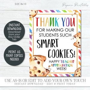 Editable Cookie Teacher Appreciation Sign: Smart Cookies (digital ...