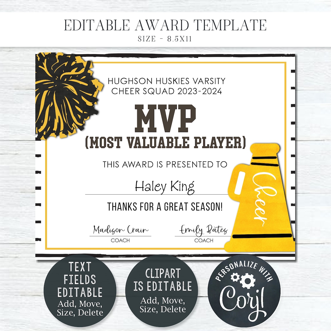 Editable Cheerleading Awards: End of Season Team Certificate (DIY W ...