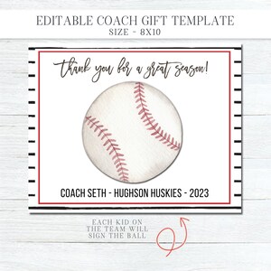 EDITABLE Baseball Coach Gift Printable, Coach Appreciation Gift, Team ...