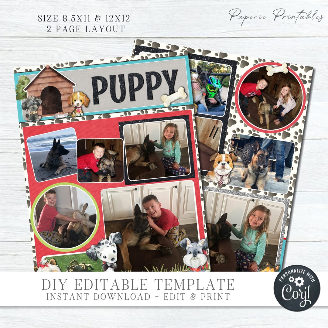 Editable Puppy Scrapbook Pages: DIY Dog Album (corjl) - Etsy