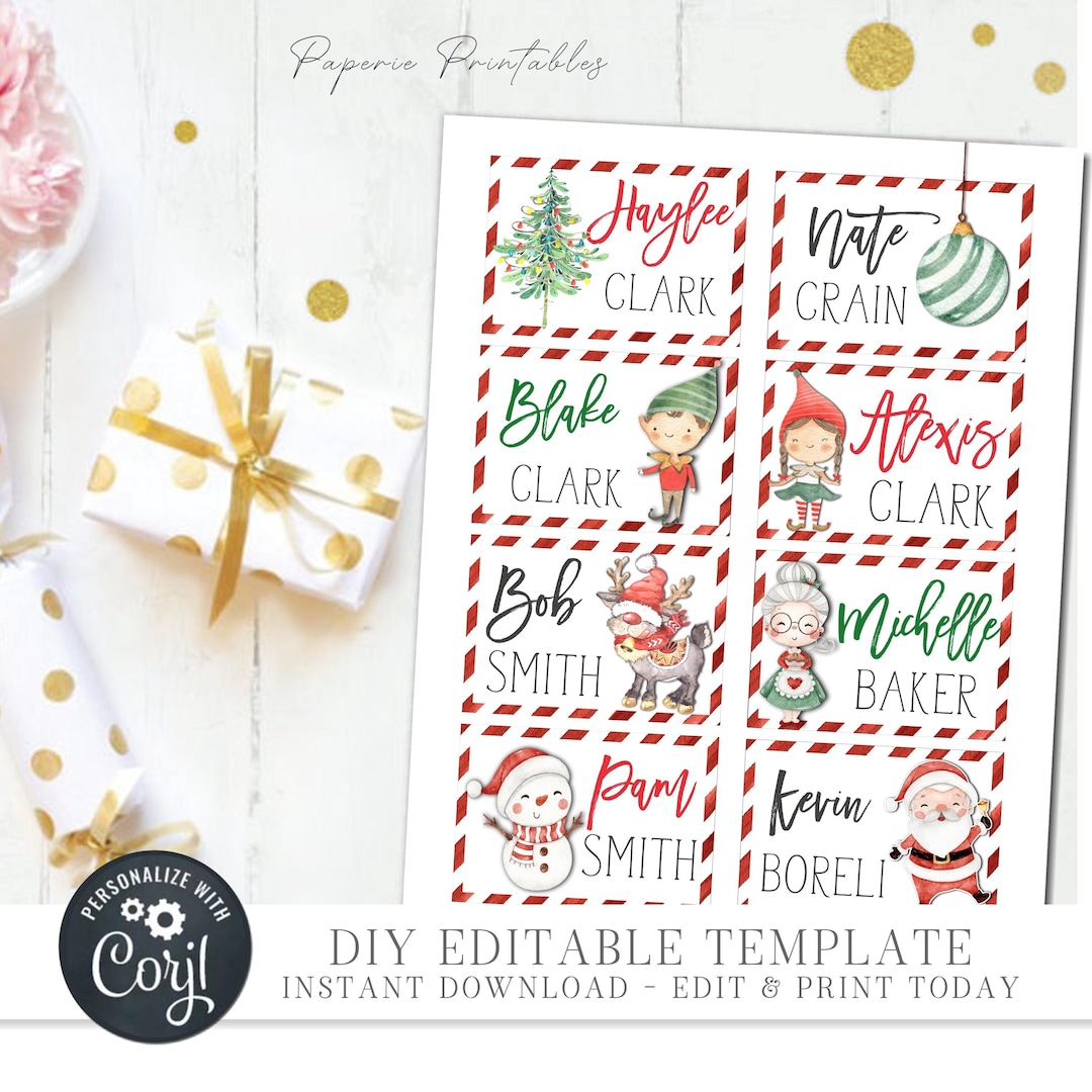 Editable Christmas Name Tag Labels, Name Tags, Holiday Name Tag Labels ...