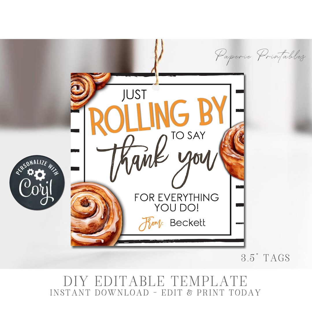 EDITABLE Cinnamon Rolls Appreciation Gift Tag, Teacher Appreciation Tag ...