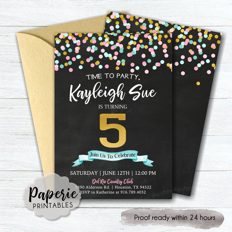 Confetti Birthday Party Invitation Pink & Teal Confetti | Etsy