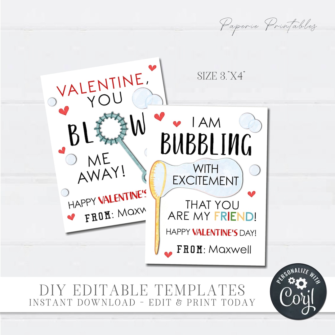 EDITABLE Bubbles Valentine Cards, Kid Valentine Cards, School Valentine ...
