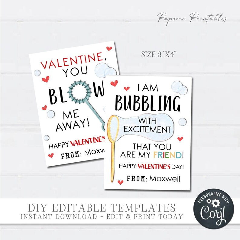 EDITABLE Bubbles Valentine Cards Kid Valentine Cards School - Etsy