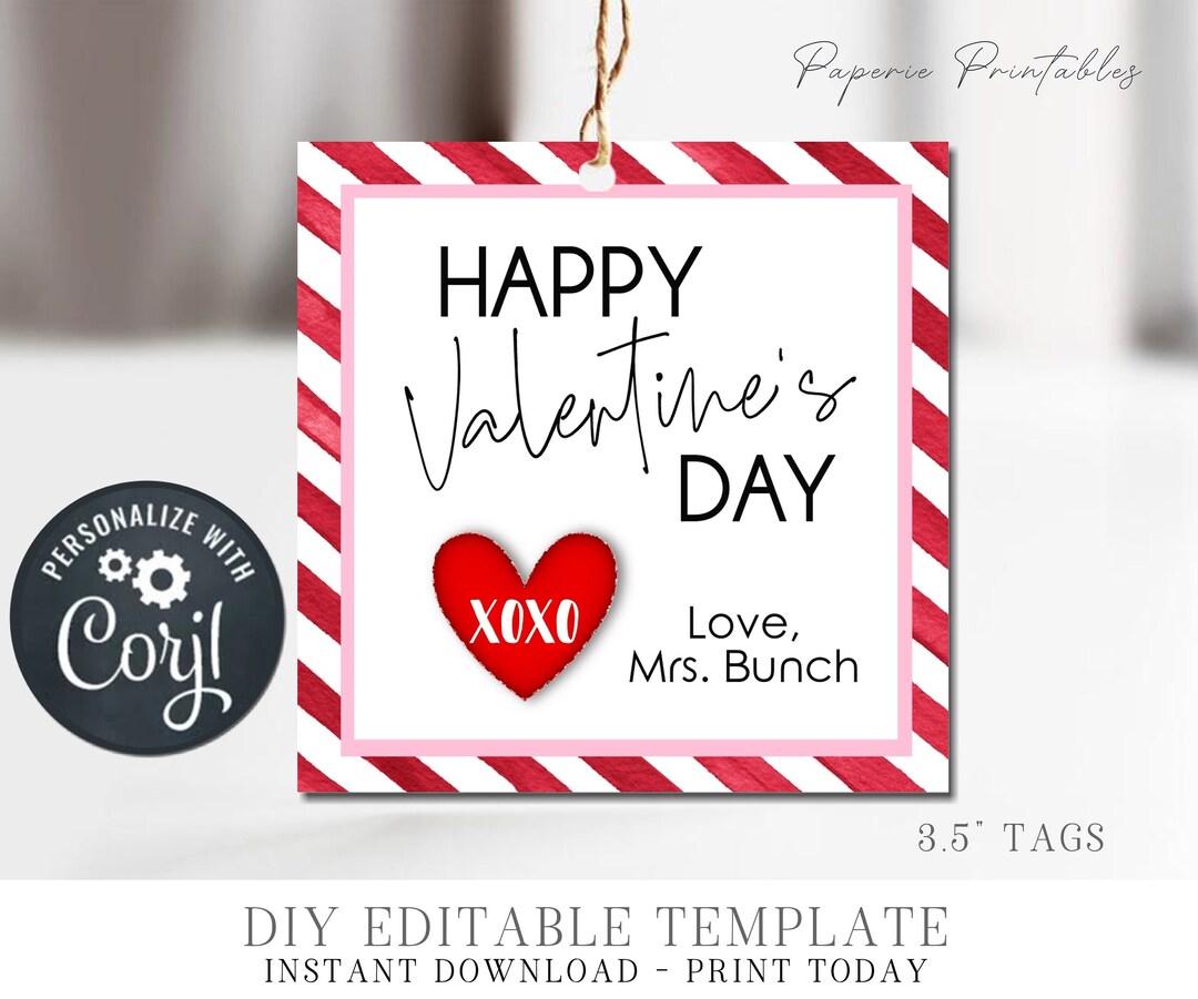 Editable Happy Valentine's Day Tag, Valentine's Day Gift Tag, Valentine ...