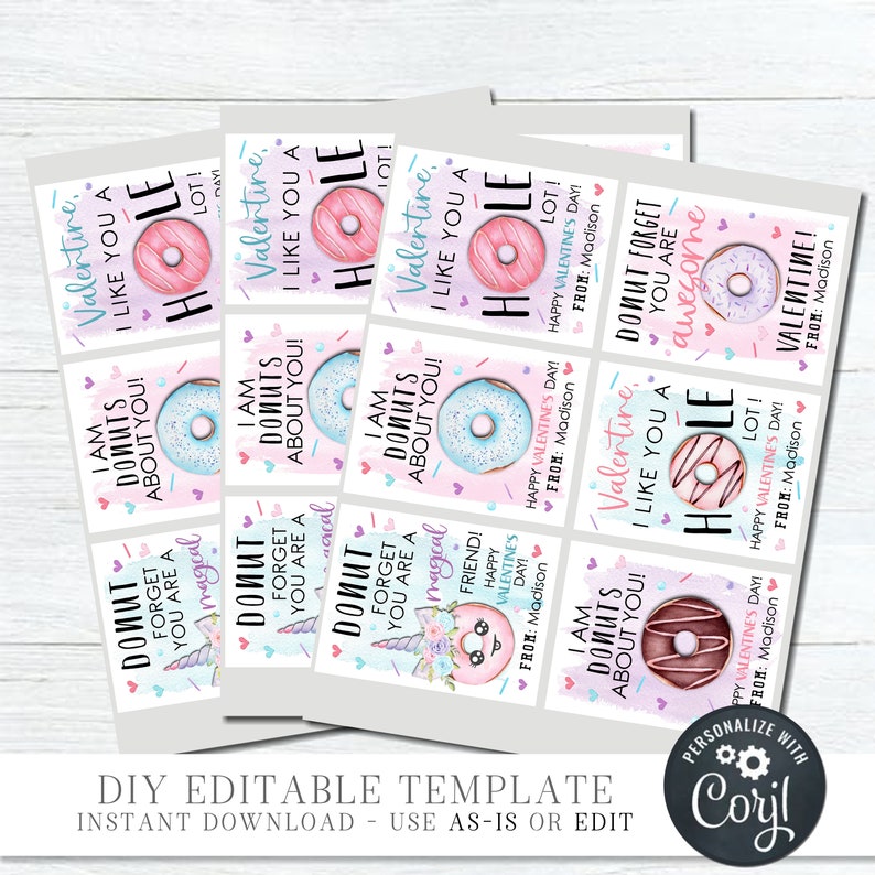 EDITABLE Donut Valentine Cards Kid Valentine Cards School - Etsy