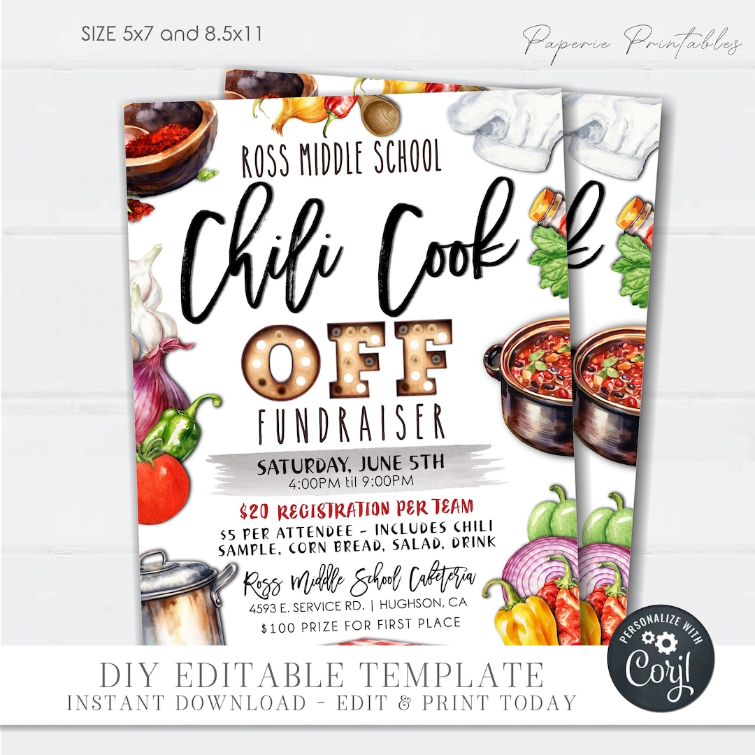 Editable Chili Cook-off Flyer: Competition Invite (digital Download) # ...