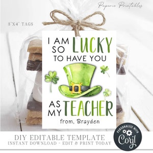 Editable St. Patrick's Day Teacher Gift Tag, Happy St. Patrick's Day ...