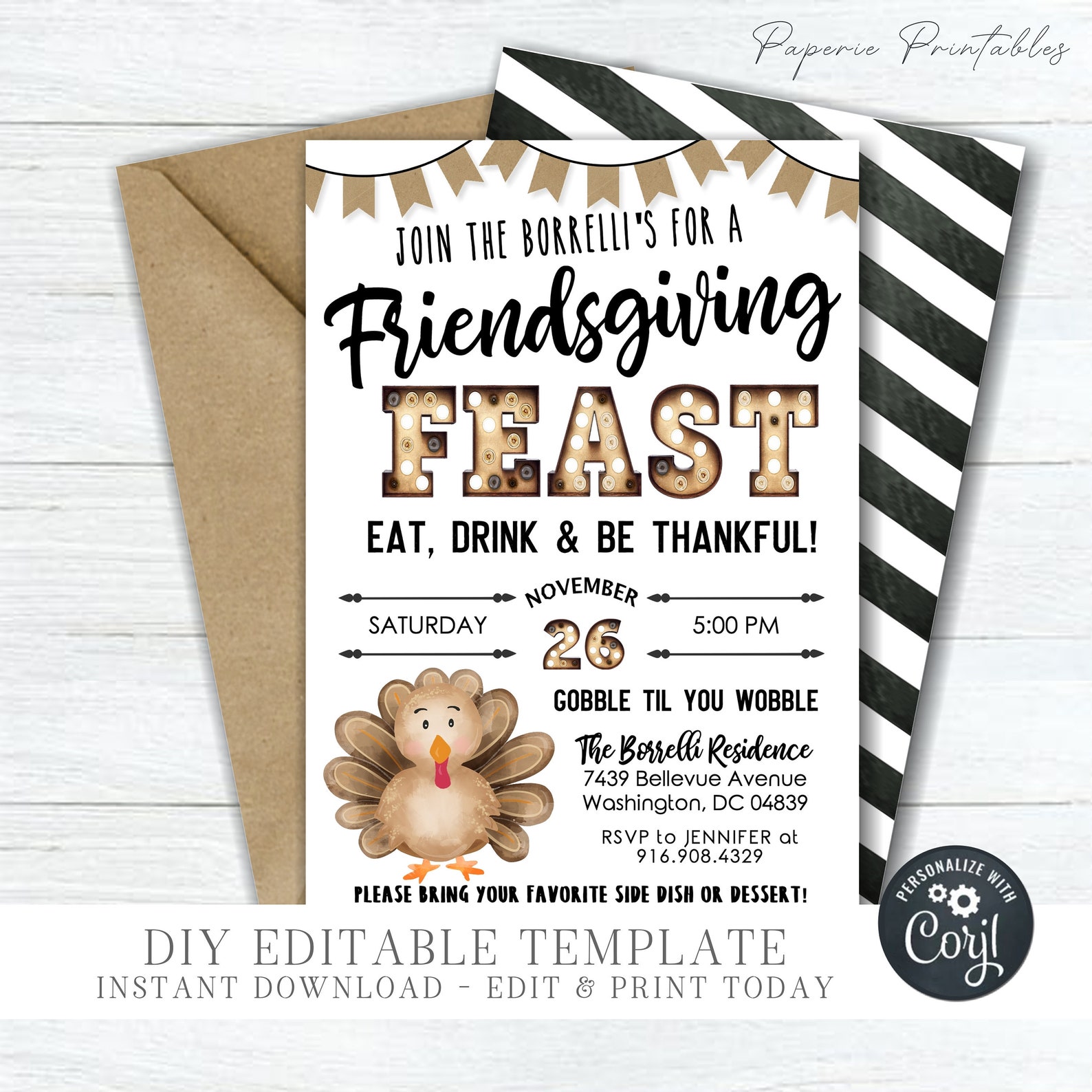 EDITABLE Thanksgiving Party Template Friendsgiving Dinner | Etsy
