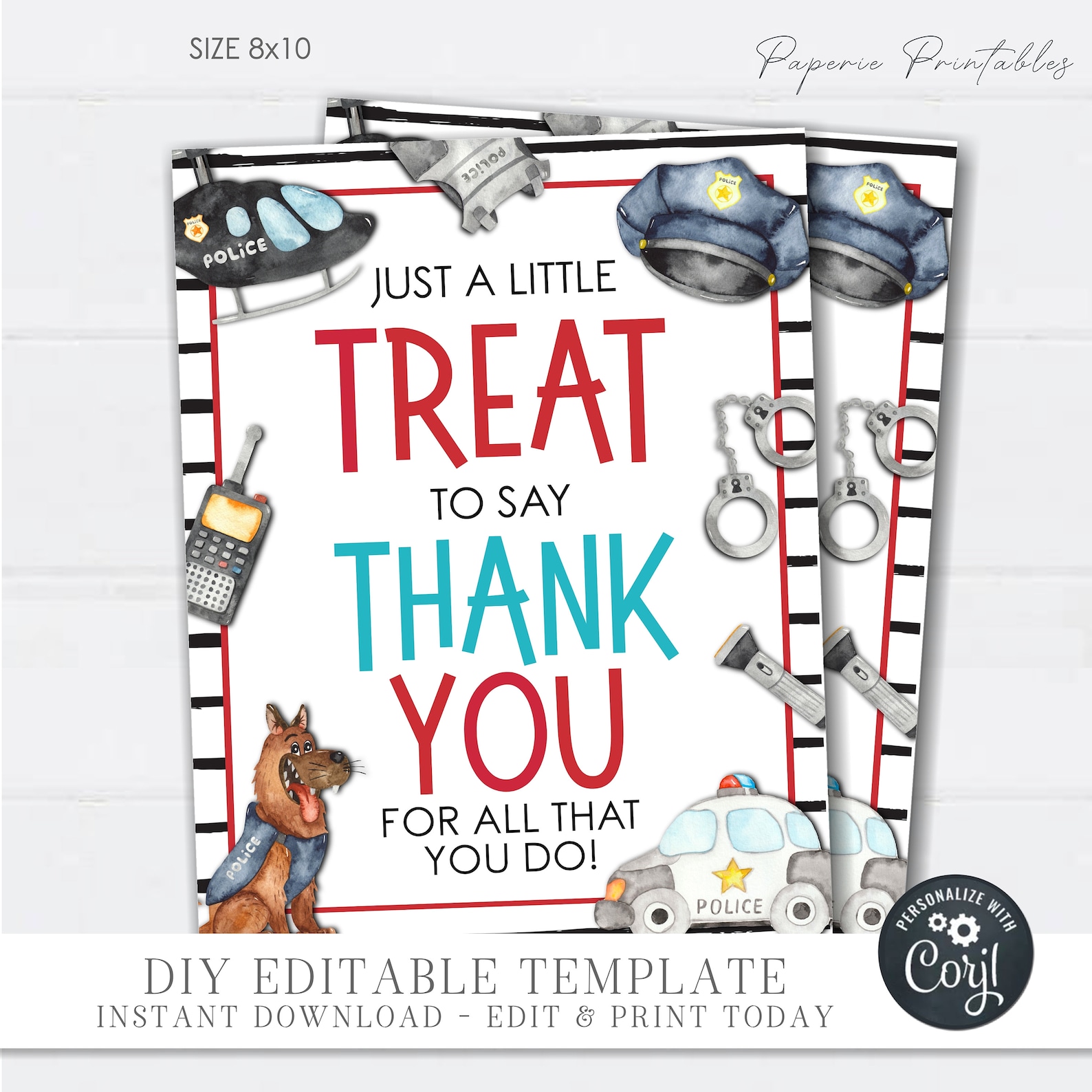 Police Appreciation Sign: Treat Thank You Design (DIY Editable, Digital ...