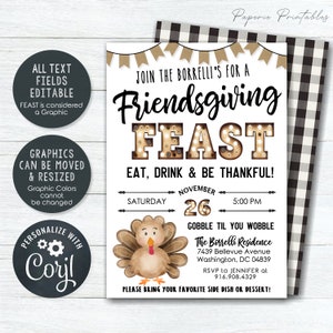 EDITABLE Thanksgiving Party Template - Friendsgiving Dinner Printable ...