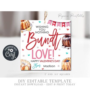 Editable Valentine's Day Bundt Cake Gift Tag (DIY Corjl, Digital ...