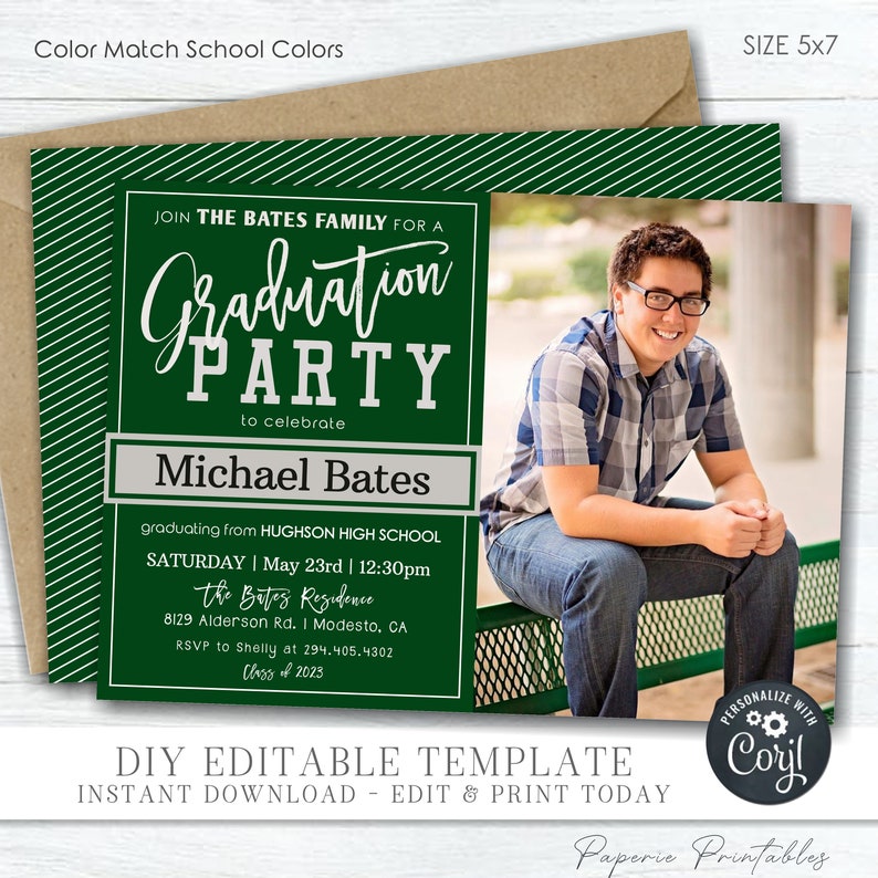 EDITABLE School Colors Graduation Party Invitation Class of - Etsy